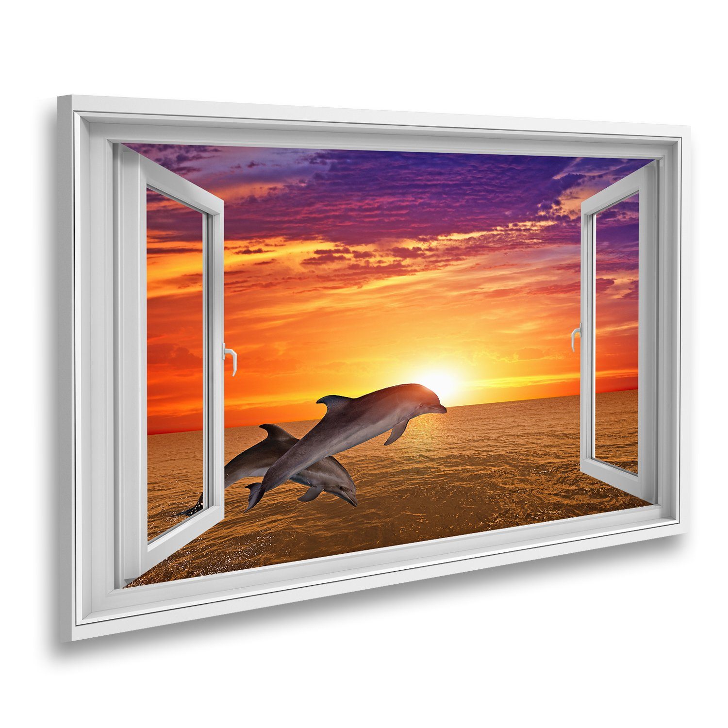 islandburner Leinwandbild Fensterblick Hintergrund des Meereslebens Springende Delfine Schöner r