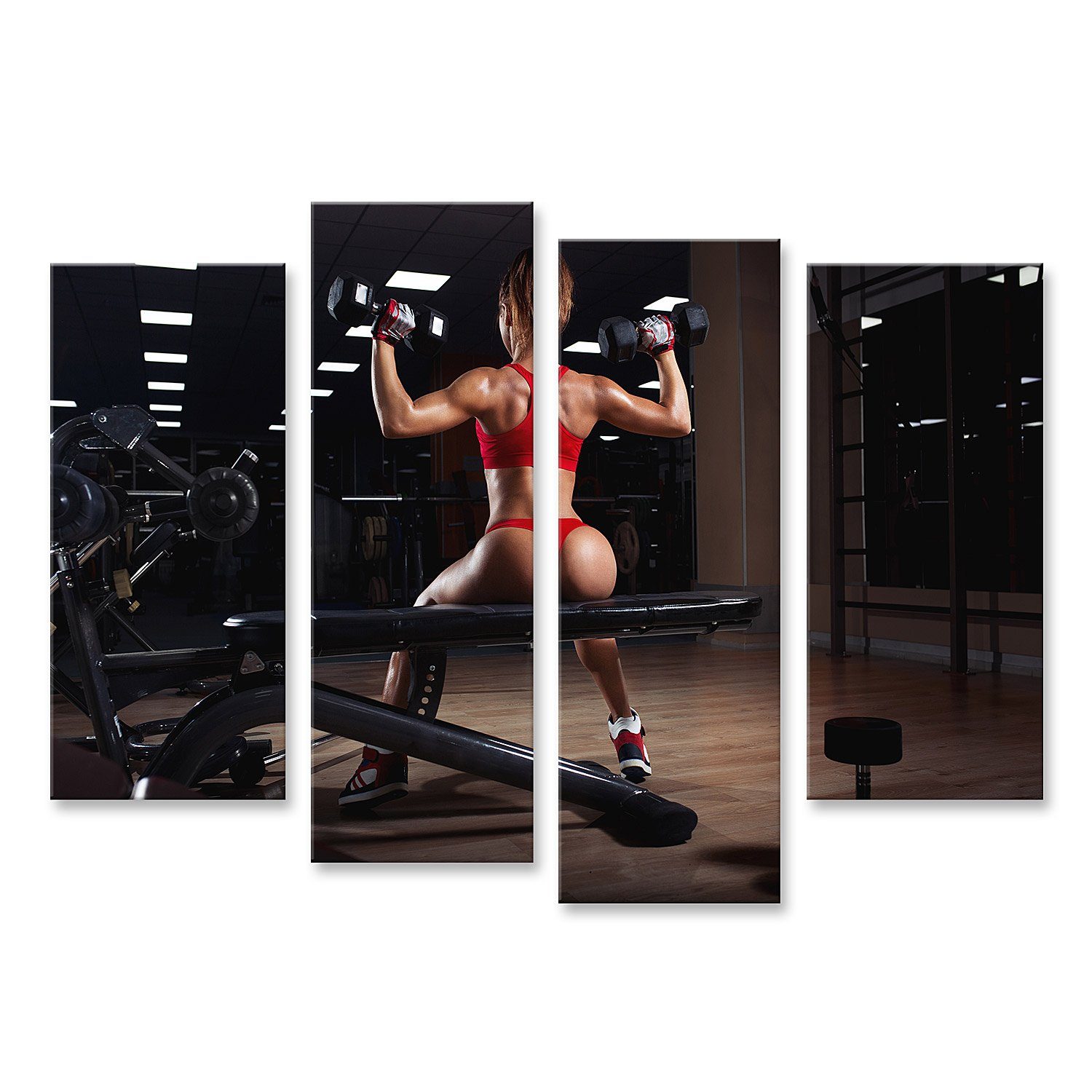 islandburner Leinwandbild Bild auf Leinwand Junge Fitness-Frau In Rot Mit Shredded Rücken Muskel