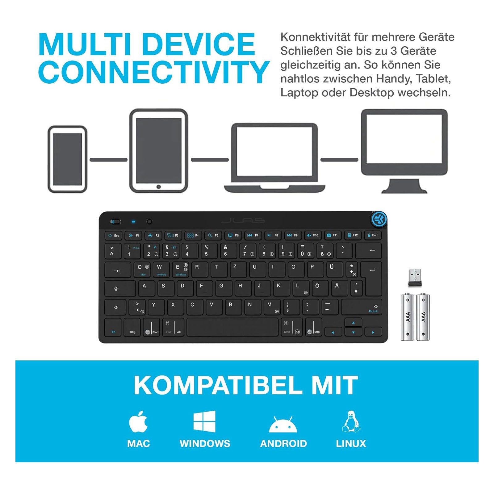 Jlab Go Wireless PC-Tastatur (Kabellos, Bluetooth, USB, Ultrakompakt ...