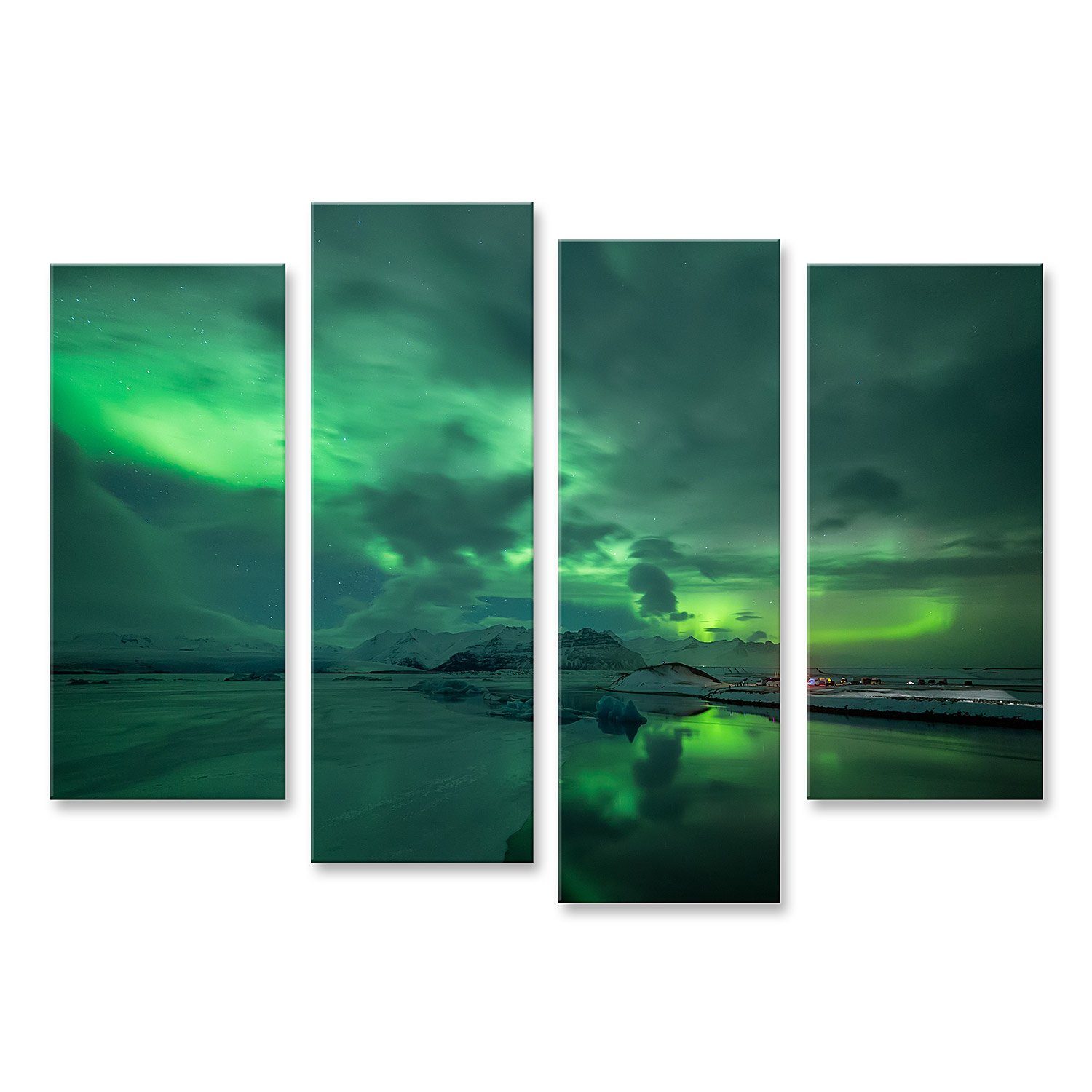 islandburner Leinwandbild »Bild auf Leinwand Aurora Borealis über Jokulsarlon Lagune in Island Wa«