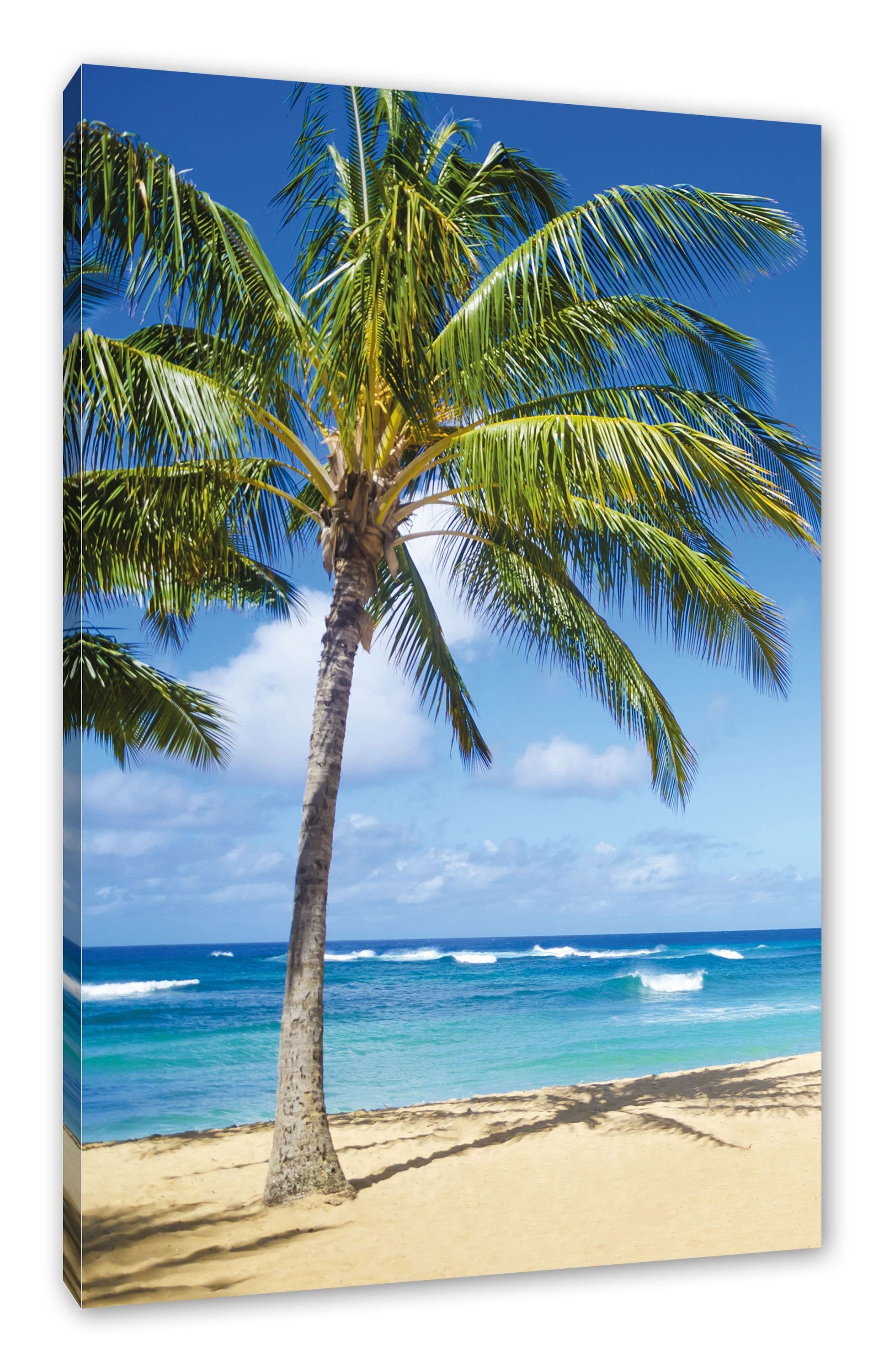 Pixxprint Leinwandbild Wunderschöner Strand Mit Palmen