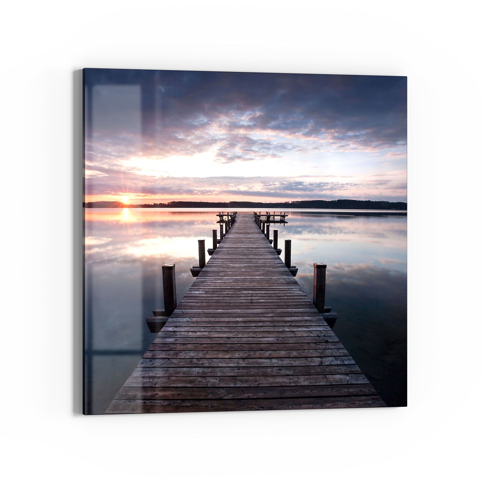 DEQORI Glasbild 'Steg bei Sonnenuntergang', 'Steg bei Sonnenuntergang', Glas Wandbild Bild ...
