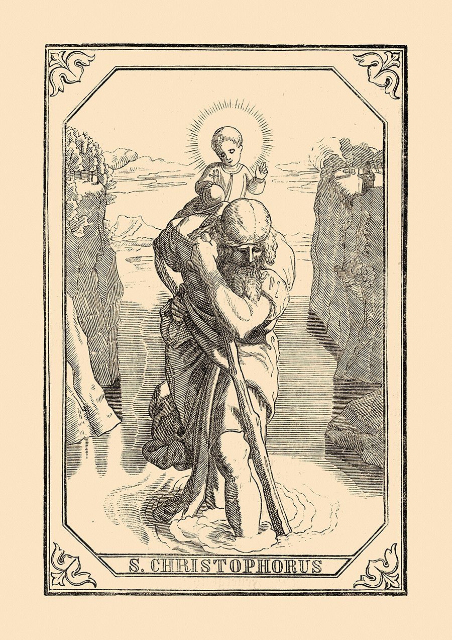Kunstdruck Der heilige Christophorus Nothelfer Märtyrer Holzstich Sankt A4 1055, (1 St)
