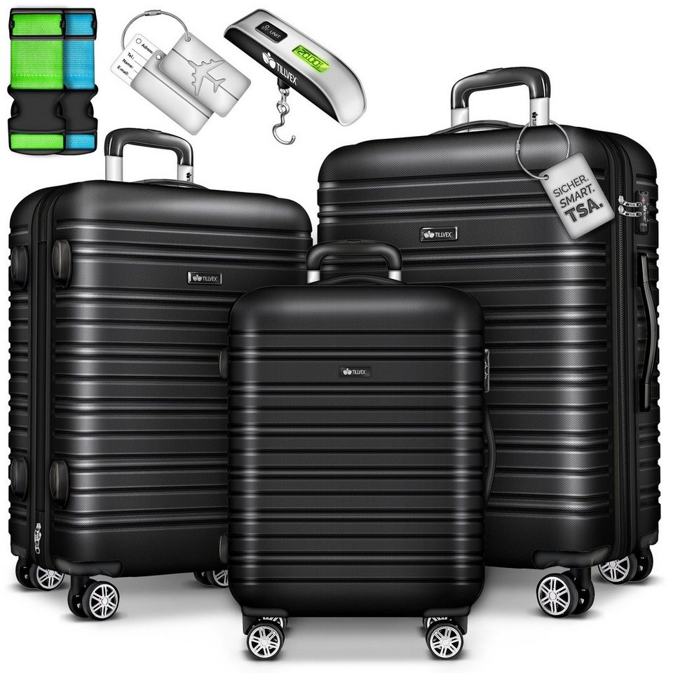 Tillvex Kofferset Reisekoffer Set 3 Teilig Mit Gepäckwaage Koffergurte