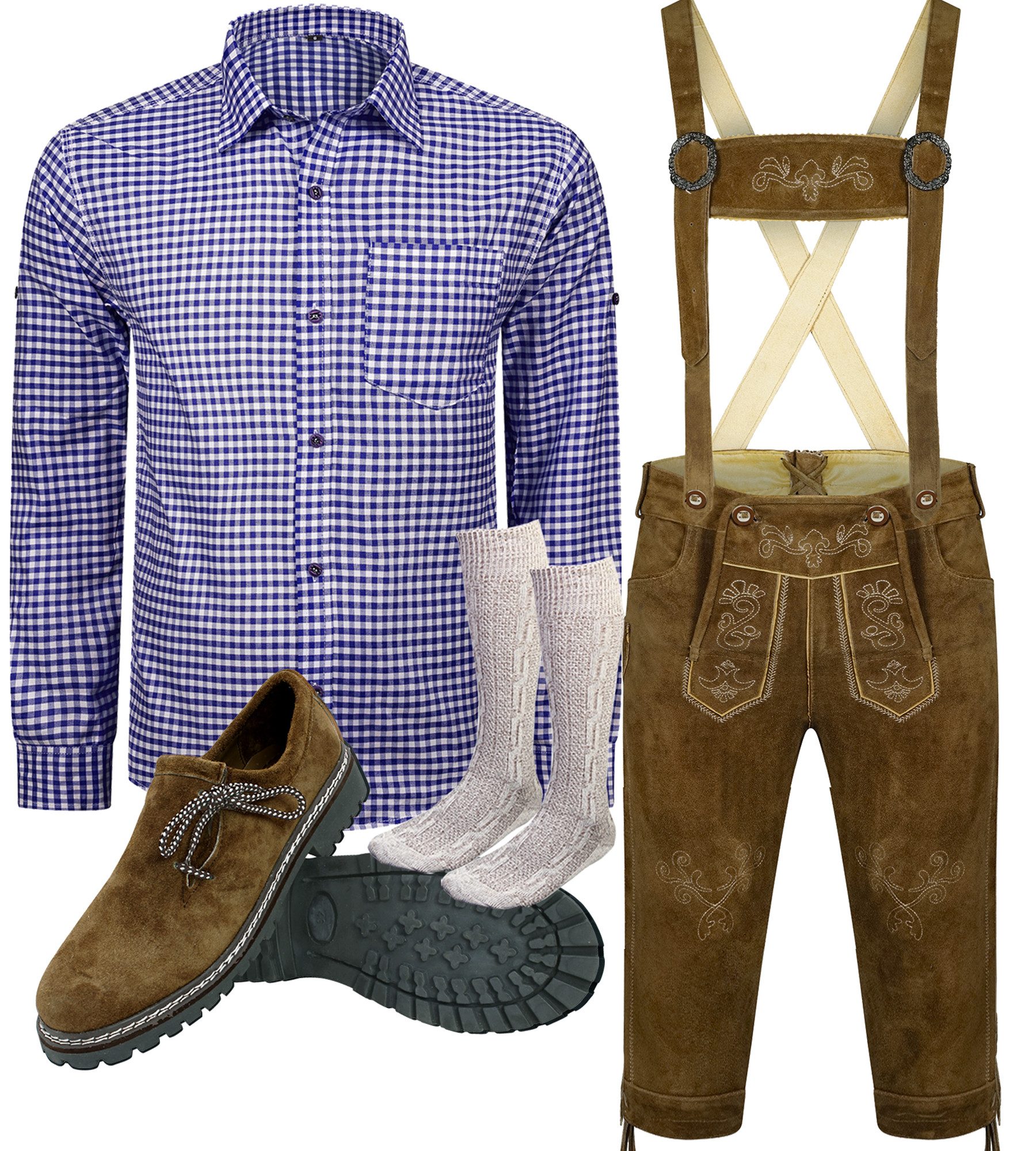 ALL THE GOOD Trachtenlederhose ALL THE GOOD Herren Trachten Set Oktoberfest Bayerische Lederhose ...