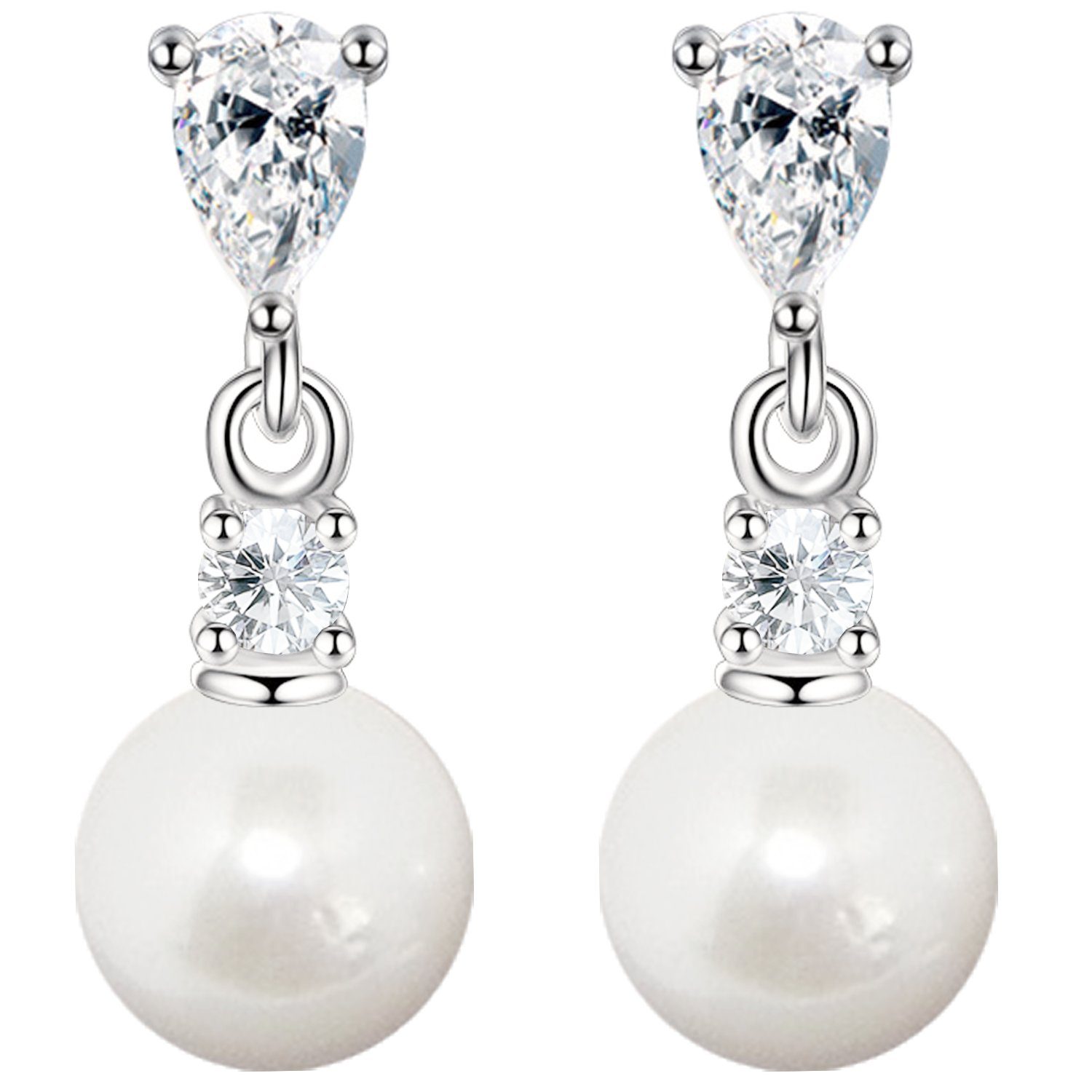 LÖB Perlenohrringe Ohrringe Hängend in Silber Strass Zirkonia Tropfen Perlen Anhänger (Geschenke ...