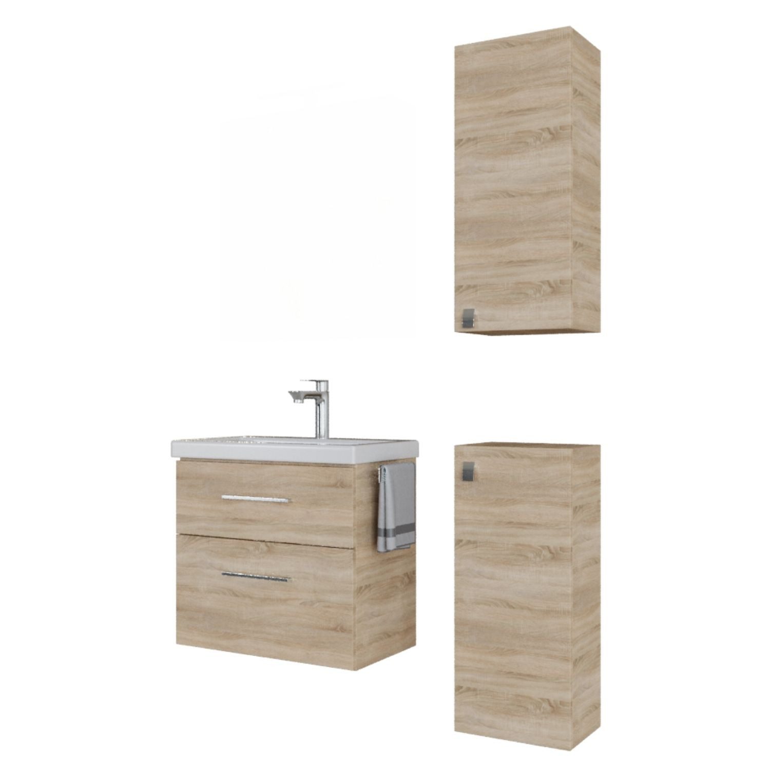 Planetmöbel Badmöbel-Set Badmöbel-Set 63cm mit 2x Midischrank Sonoma ...