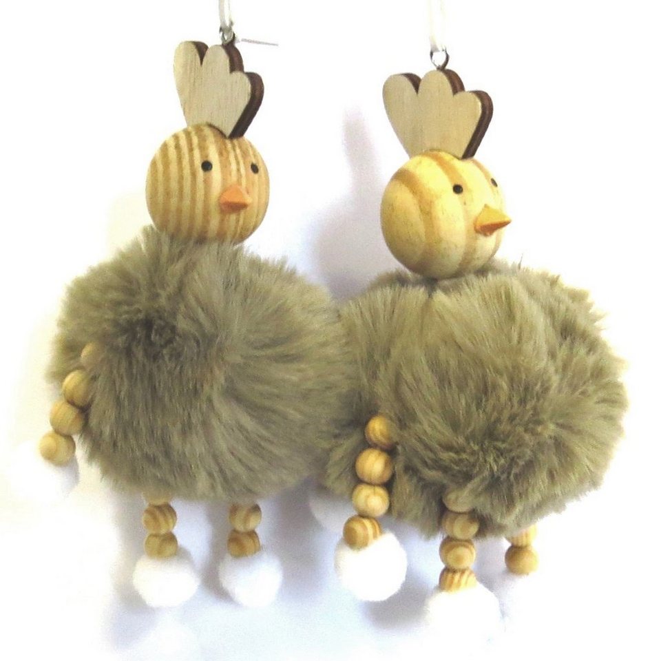 Dekohänger Deko Küken Huhn Hänger Ostern Holz Plüsch 2er Set 16 Cm 2 St