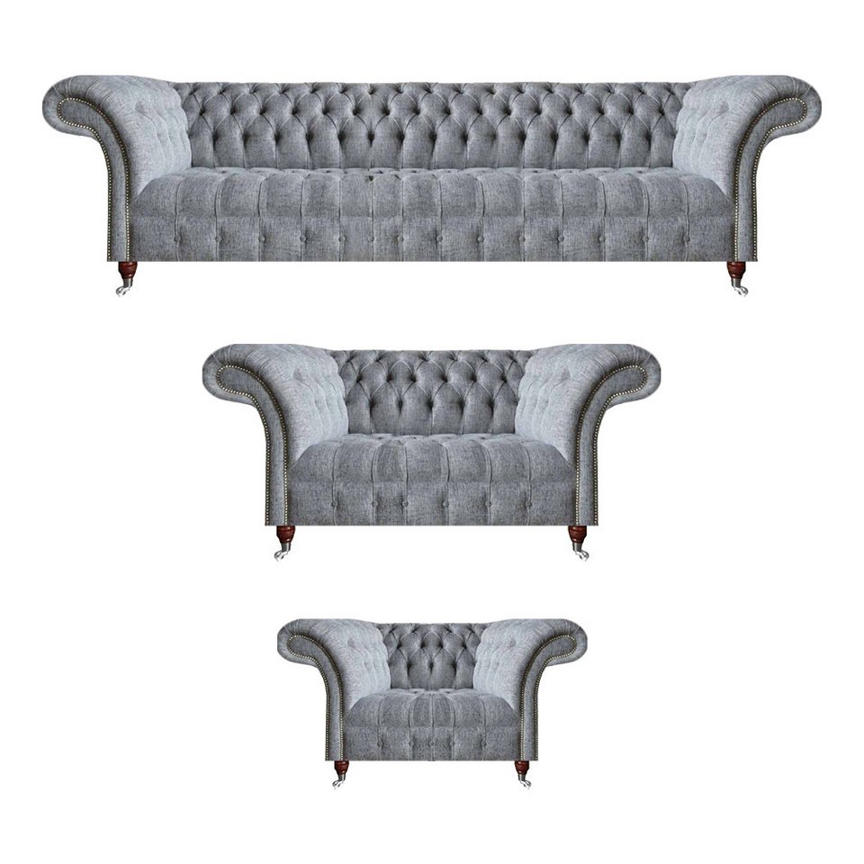Jvmoebel Chesterfield Sofa Sofagarnitur Grau Set 3tlg Design Möbel