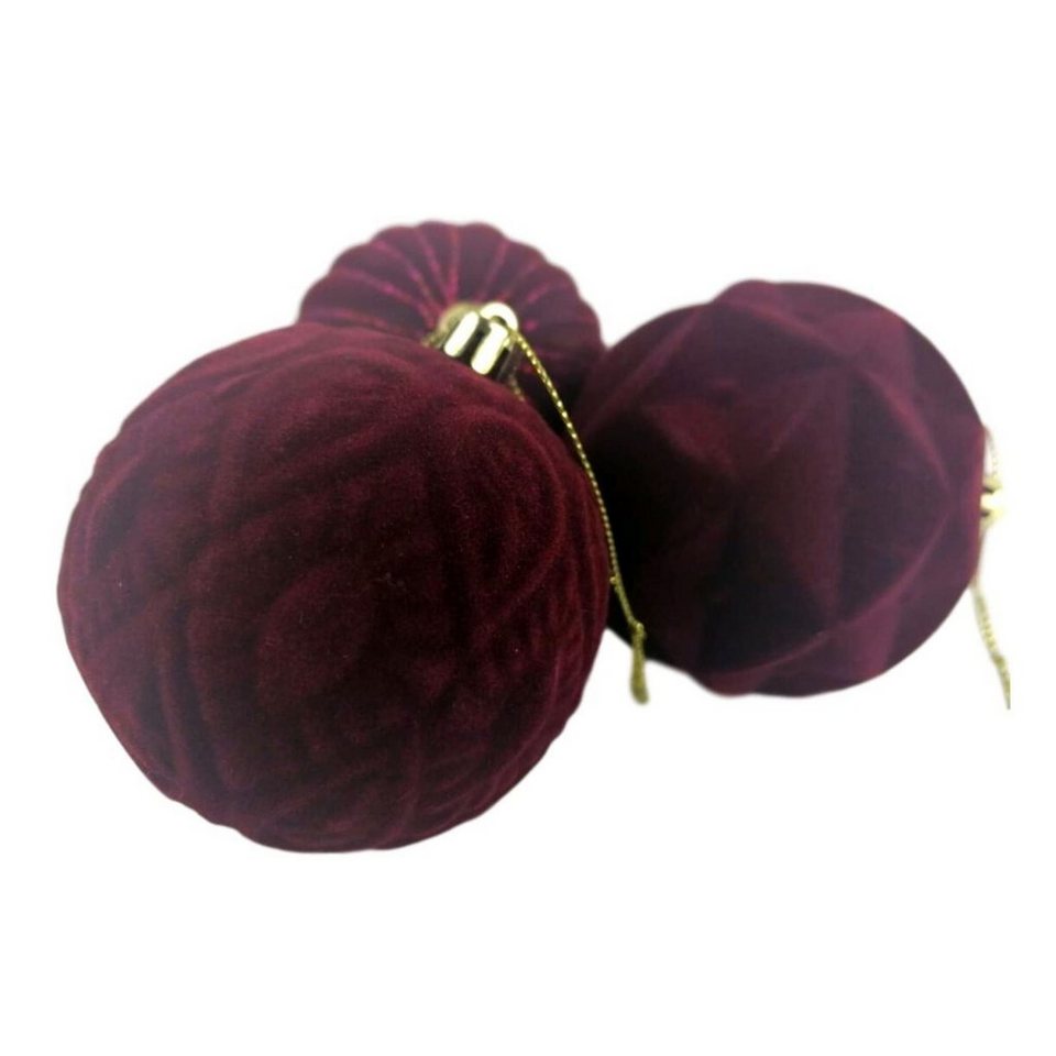 Dekotown Weihnachtsbaumkugel 3tlg Kugeln Bordeaux Gold Samt Muster