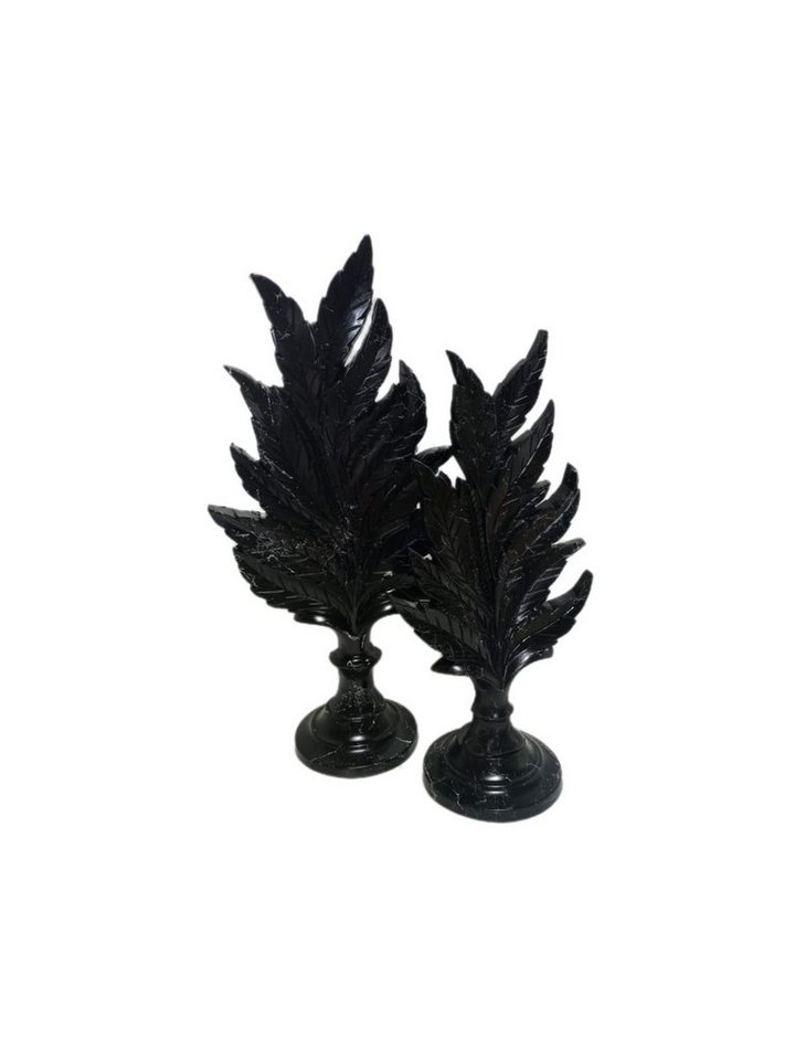 Moebel17 Dekofigur Skulptur Blatt 2er Set Stehend Schwarz Marmoroptik