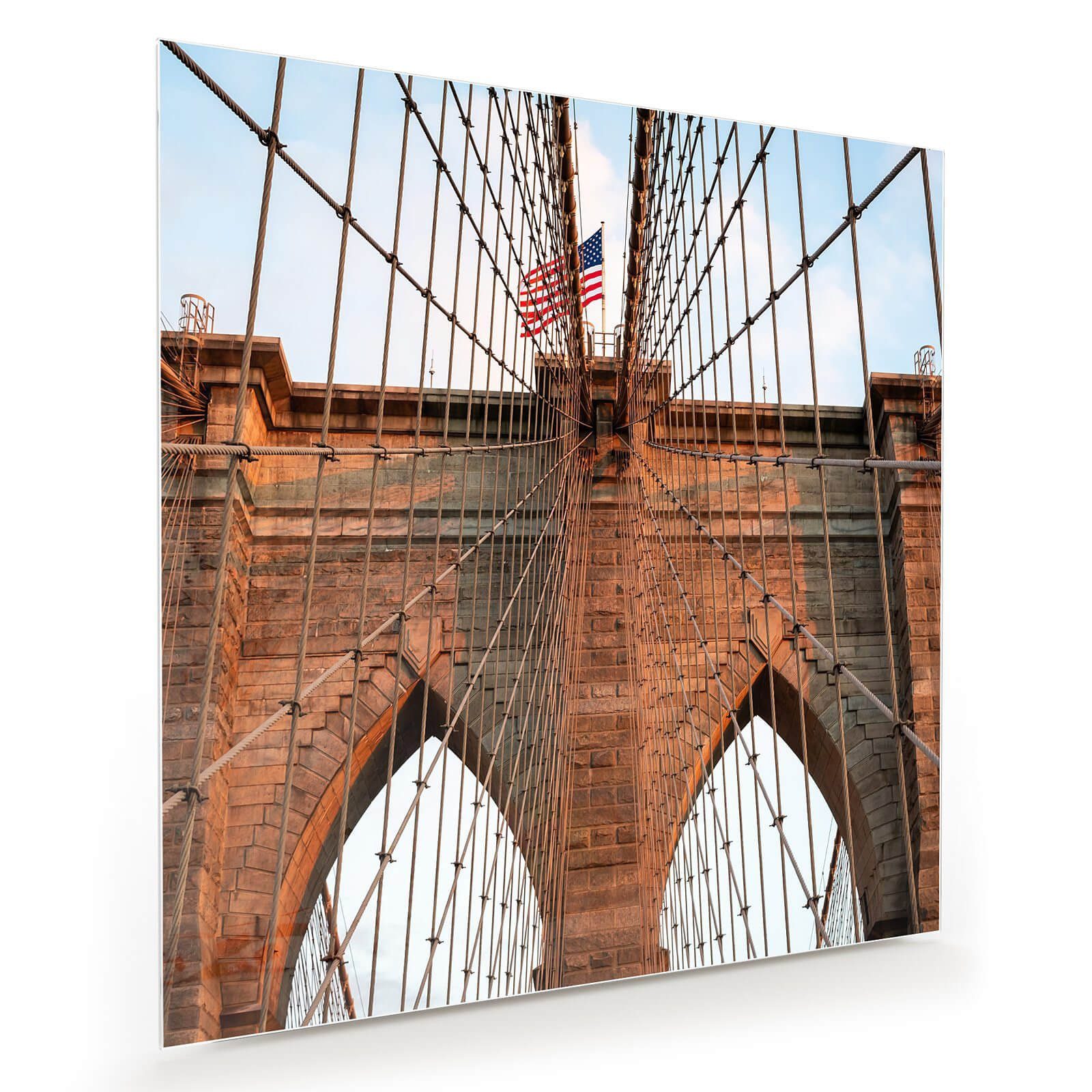 Primedeco Glasbild Wandbild Quadratisch Monumentale Brooklyn Bridge Mit