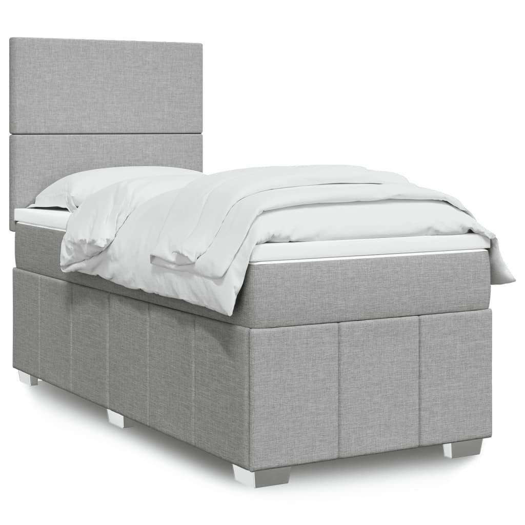 vidaXL Boxspringbett, Boxspringbett mit Matratze Hellgrau 100x200 cm Stoff