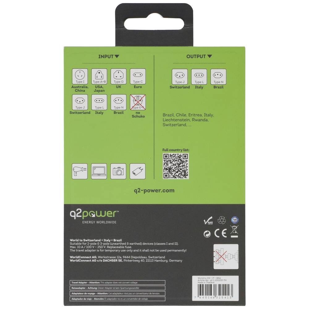 cemon Reiseadapter Welt nach CH+IT+BRA q2-1-1.00200-TH Reiseadapter ...