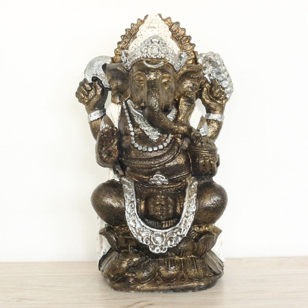 Oriental Galerie Dekofigur Figur Ganesha Elefant Sitzend Weiß Gold
