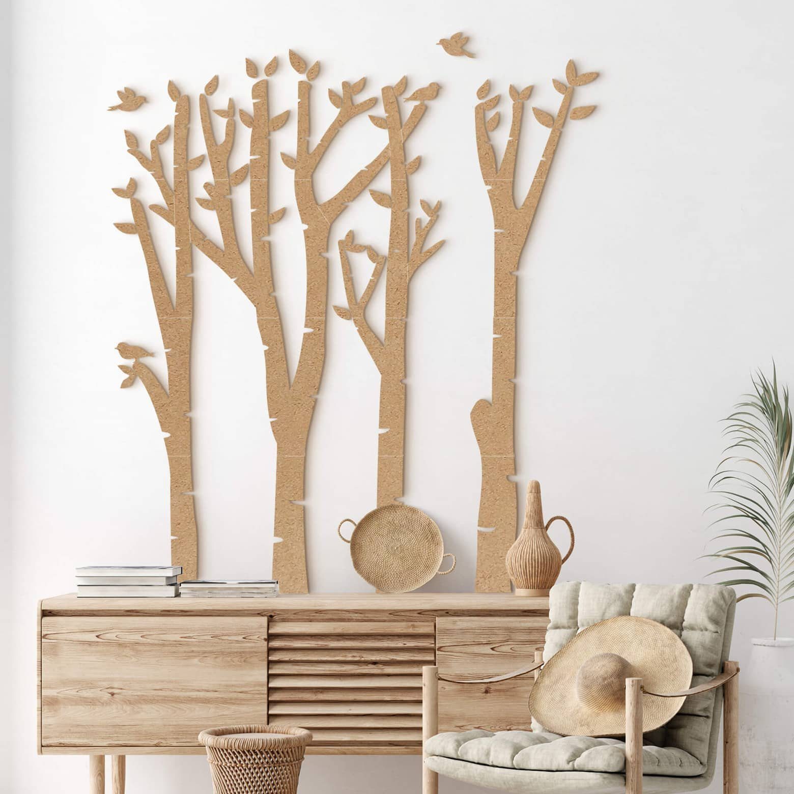 K&L Wall Art Holzbild Baum Holzposter Wald mit Vögel Natur Wandbild aus Holz, (Holzpuzzle ...