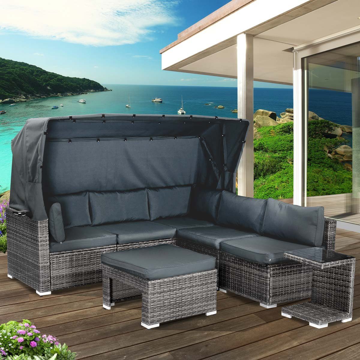 BRAST Gartenlounge-Set Sonneninsel Lounge Set 2-6 Personen 30 LEDs ...