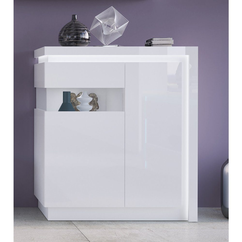 Lomadox Highboard Lyndhurst 129 Weiß Hochglanz Mit Led Beleuchtung B