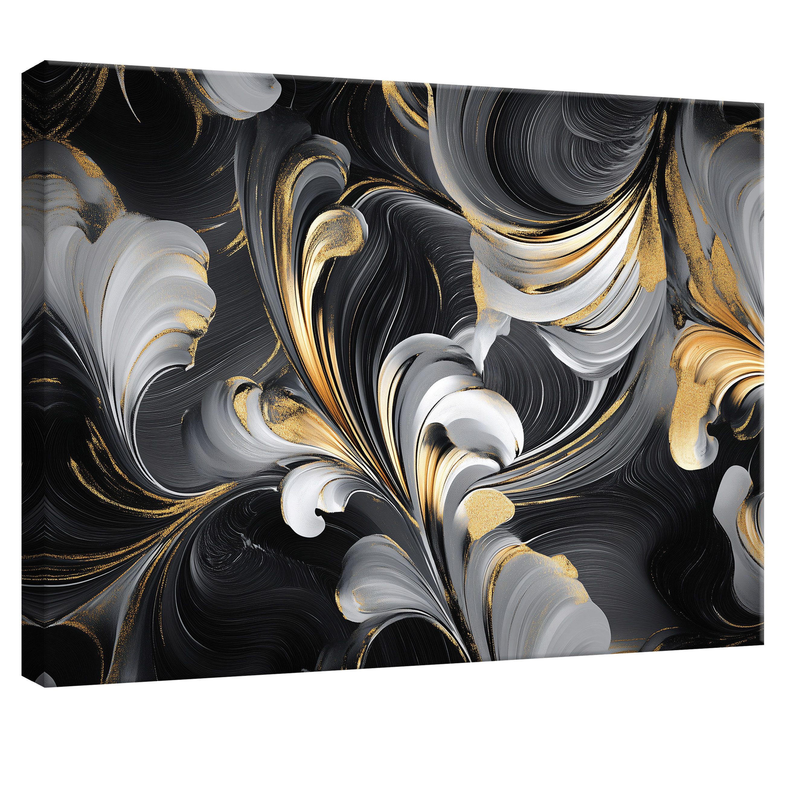 Wallarena Leinwandbild Abstrakt Federn Gold Schwarz Wandbilder XXL Wand Deko Bilder Modern ...
