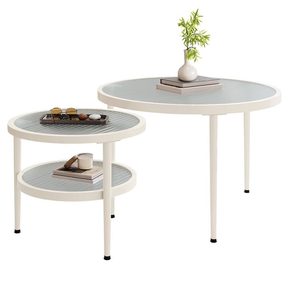 Gotagee Couchtisch 2er Set Runde Esstisch Wohnzimmertisch Beistelltisch