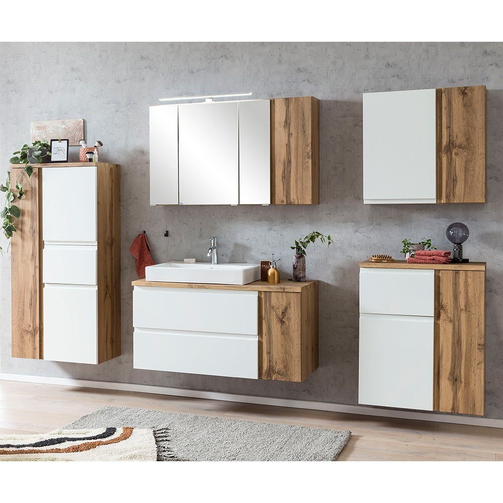 Lomadox Badmöbel Set Vasto 03 White Spar Set 5 St Wotan Eiche Nb