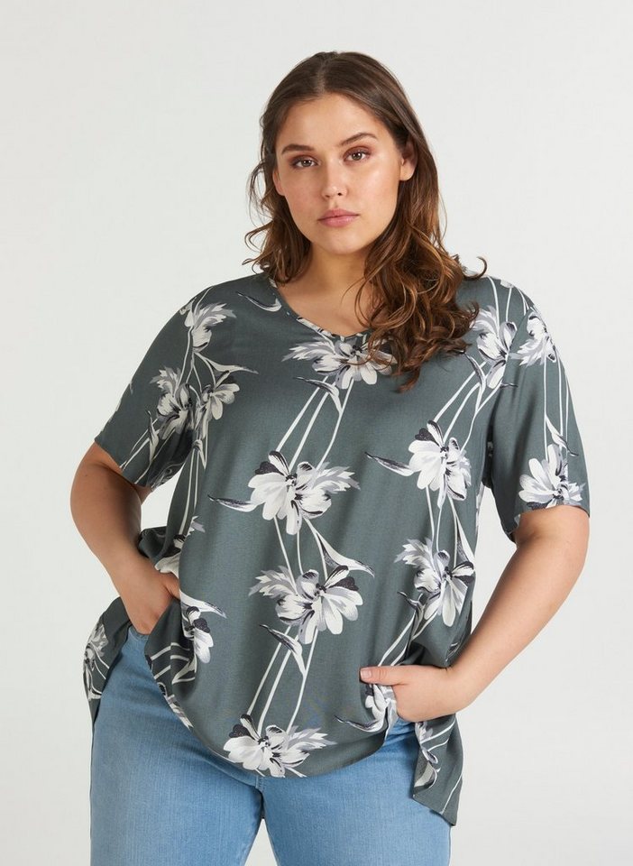 Zizzi Kurzarmbluse Bluse Damen Große Größen Oberteile Kurzarm Casual