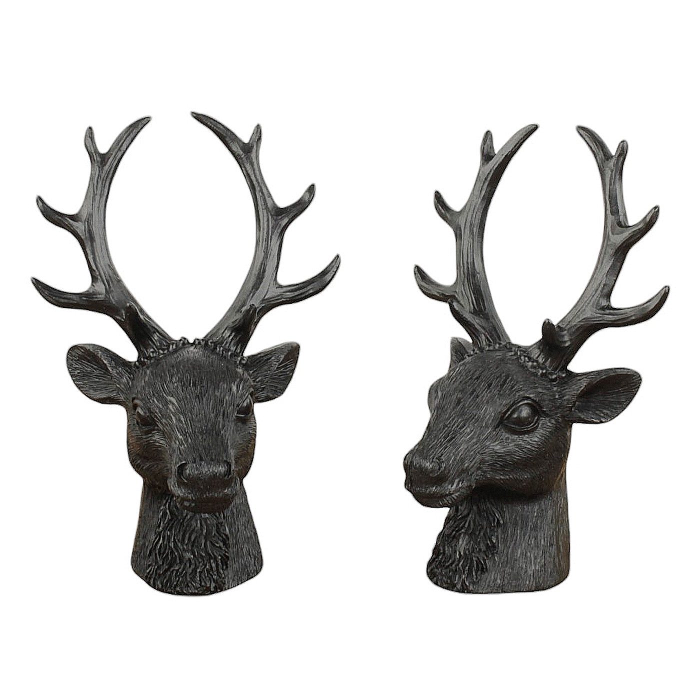 Macosa Home Dekofigur Hirschkopf Büste 2er Set Schwarz modern 16 cm Polyresin Dekohirsch ...
