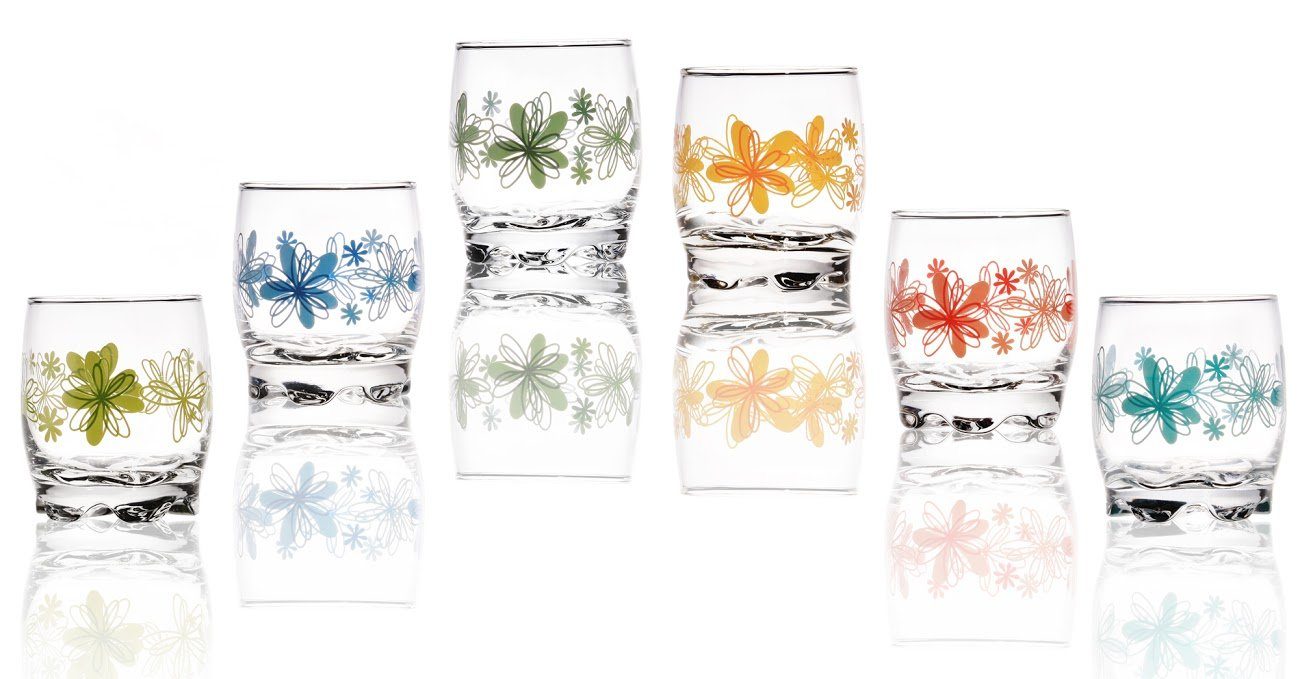 Sendez Gläser Set 6 Trinkgläser 250ml Blumen Aufdruck Wassergläser