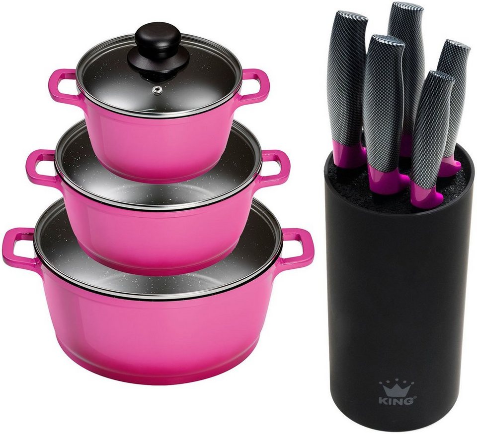King Topf Set Berry Aluminiumguss Set 9 Tlg 3 Töpfe 3 Deckel