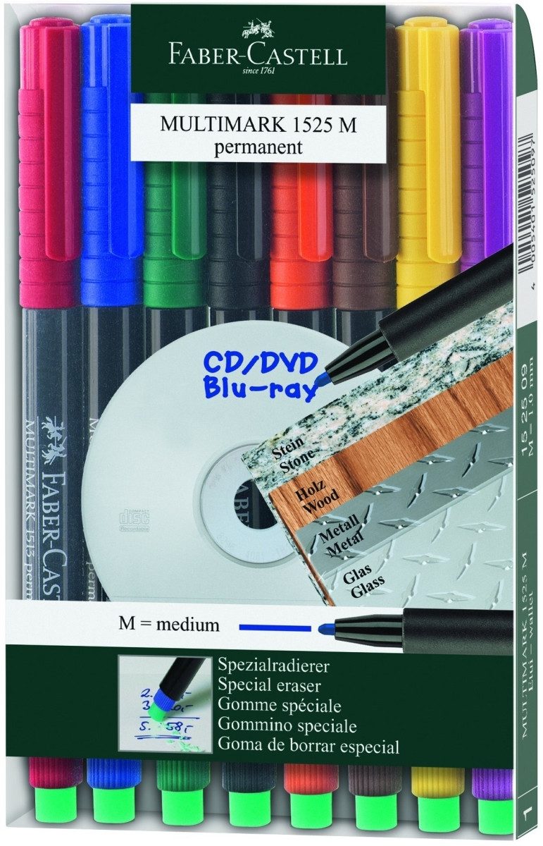 Faber-Castell Permanentmarker CD-Marker Multimark wasserfest ca. 1 mm 8 Farben Etui., Art der ...