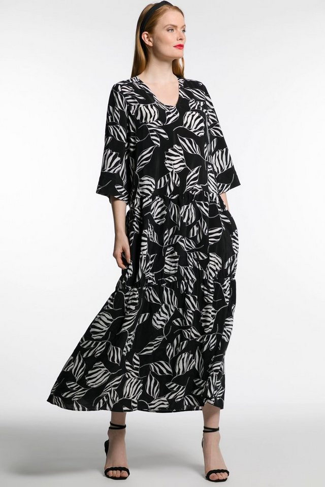 Ulla Popken Jerseykleid Maxikleid Dschungel V Ausschnitt 3 4 Arm Cupromix