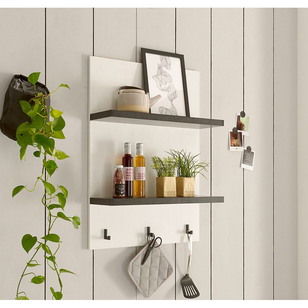 Lomadox Regal 60cm Wandhängend In Pinie Weiß Mit Anthrazit Küche