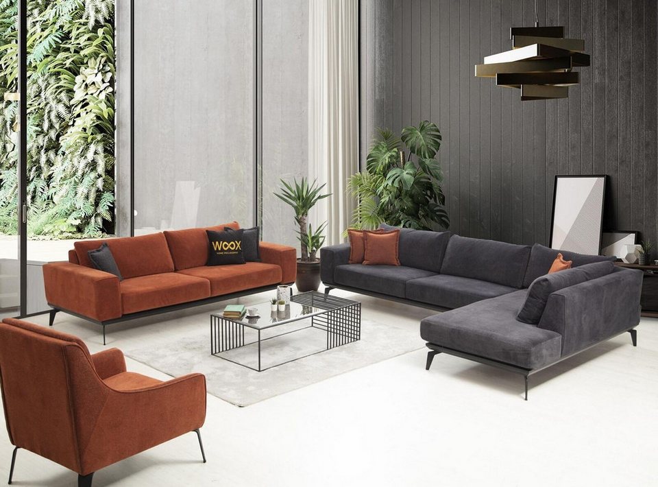 Jvmoebel Wohnzimmer Set Grau Orange Couchgarnitur Luxuriöse Wohnzimmer