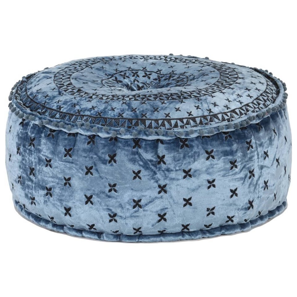 Vidaxl Polsterhocker Pouf Mit Stickerei Rund Samt 60×25 Cm Blau 1 St