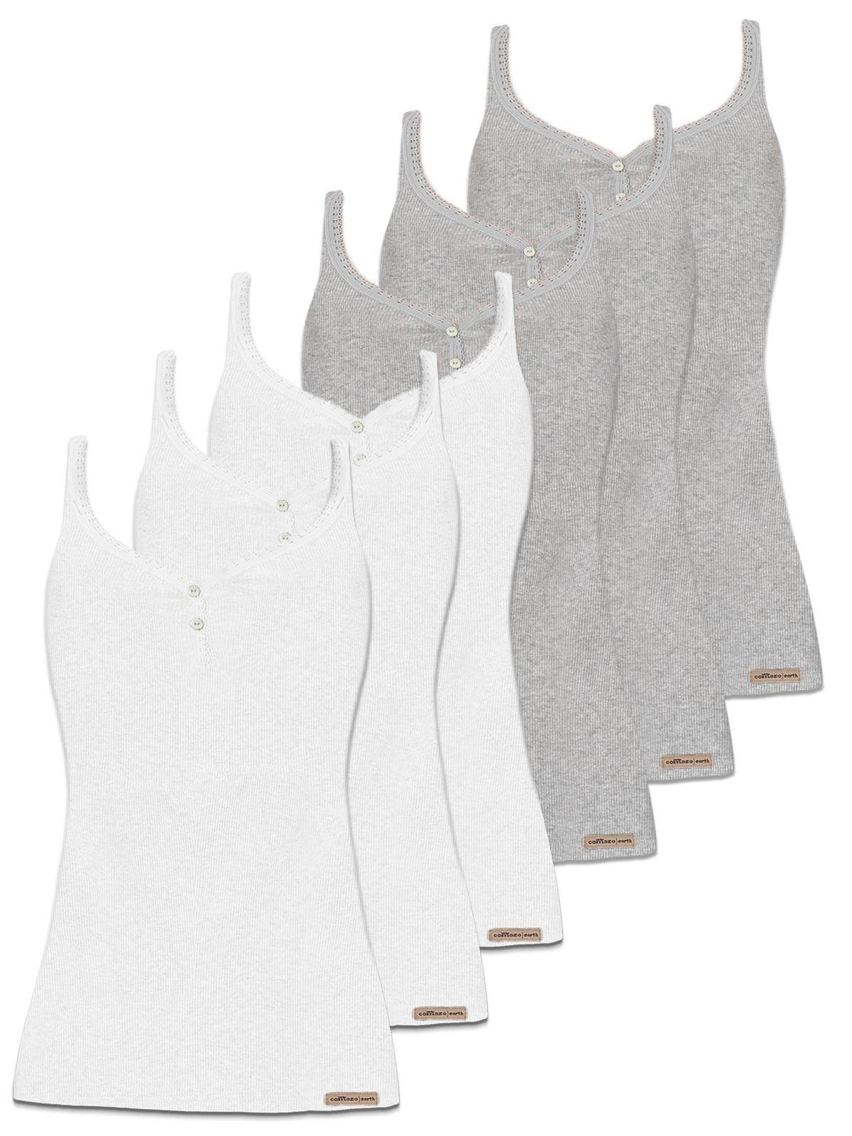 Comazo Achseltop 6er Pack Damen Baumwoll Spaghetti Hemd Packung 6 St
