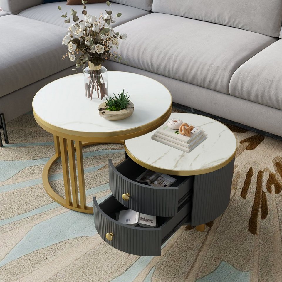 Okwish Couchtisch 2er Set Satztische Mit 2 Schubladen 707045 5050