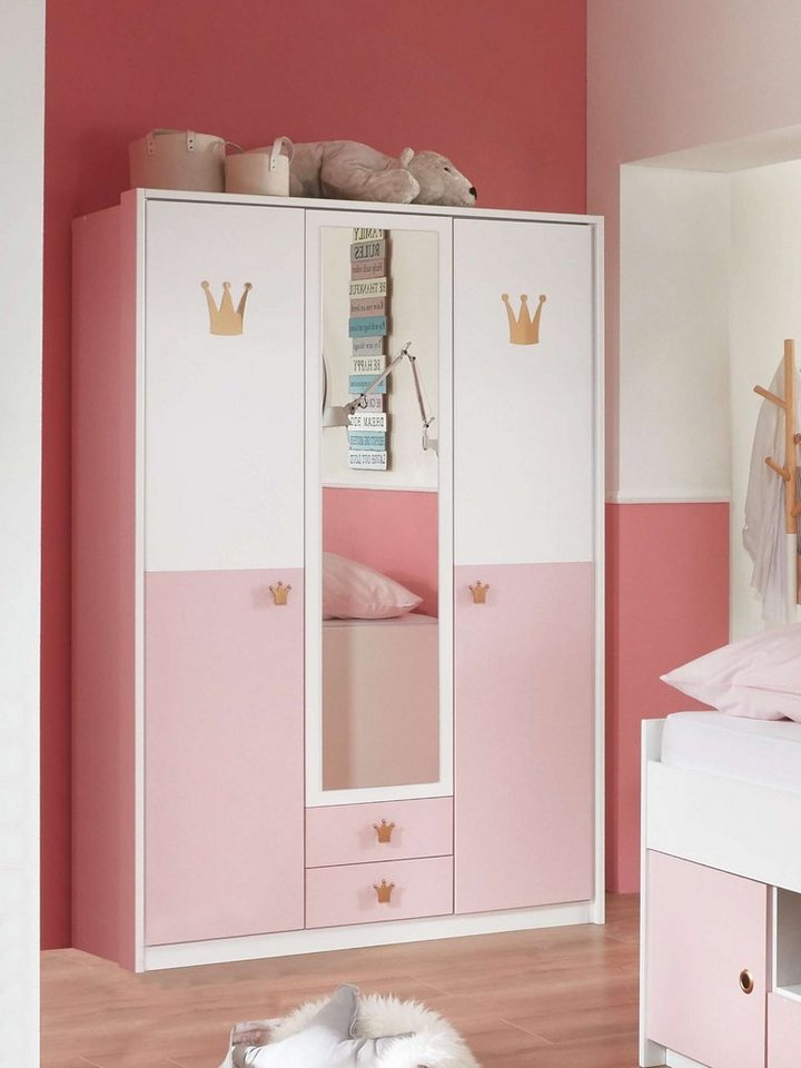 99rooms Kinderkleiderschrank Emilie Iii Weiß Pastellrosa Standschrank