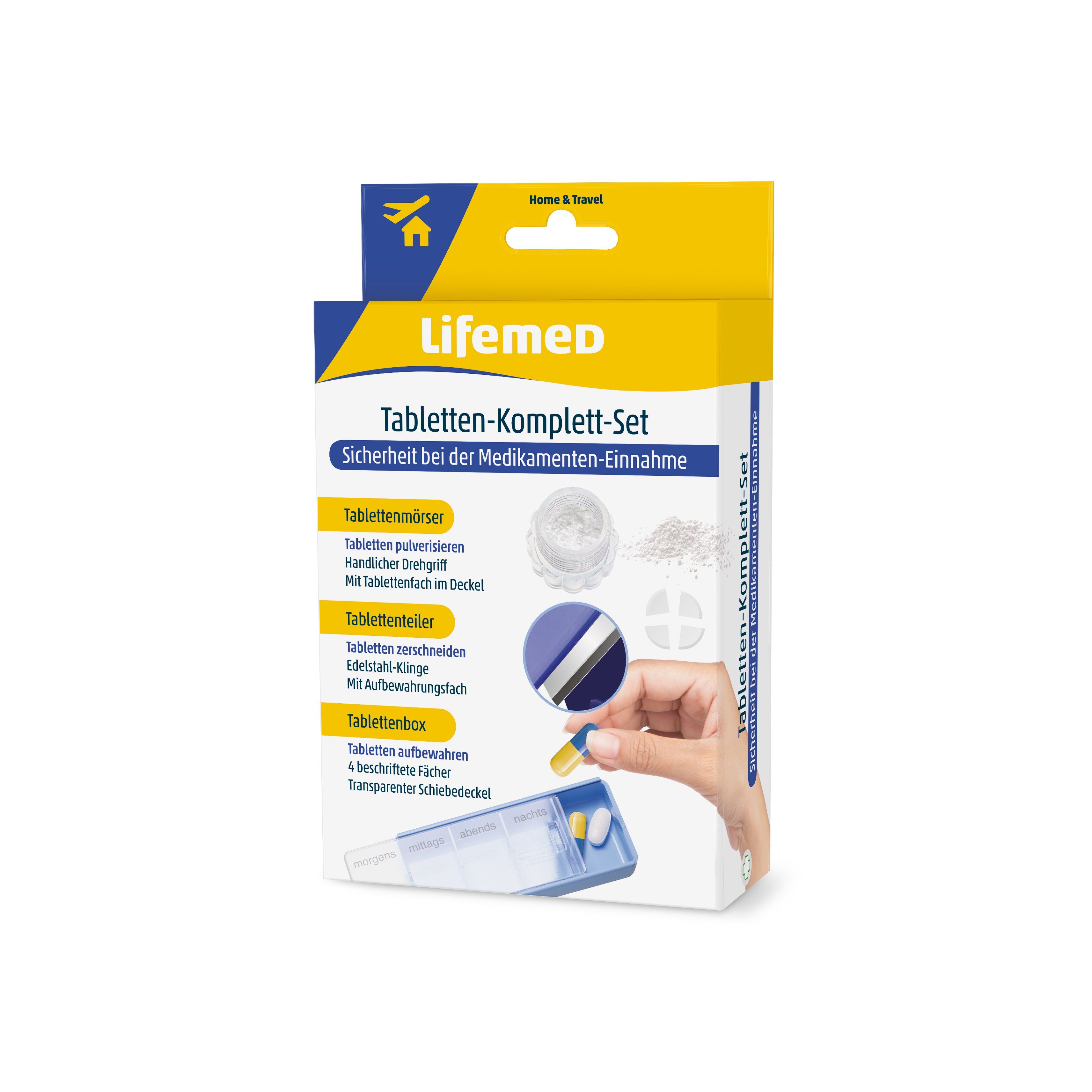 LifeMed Erste-Hilfe-Set Tabletten Komplett-Set 3-in-1 mit Tablettenteiler