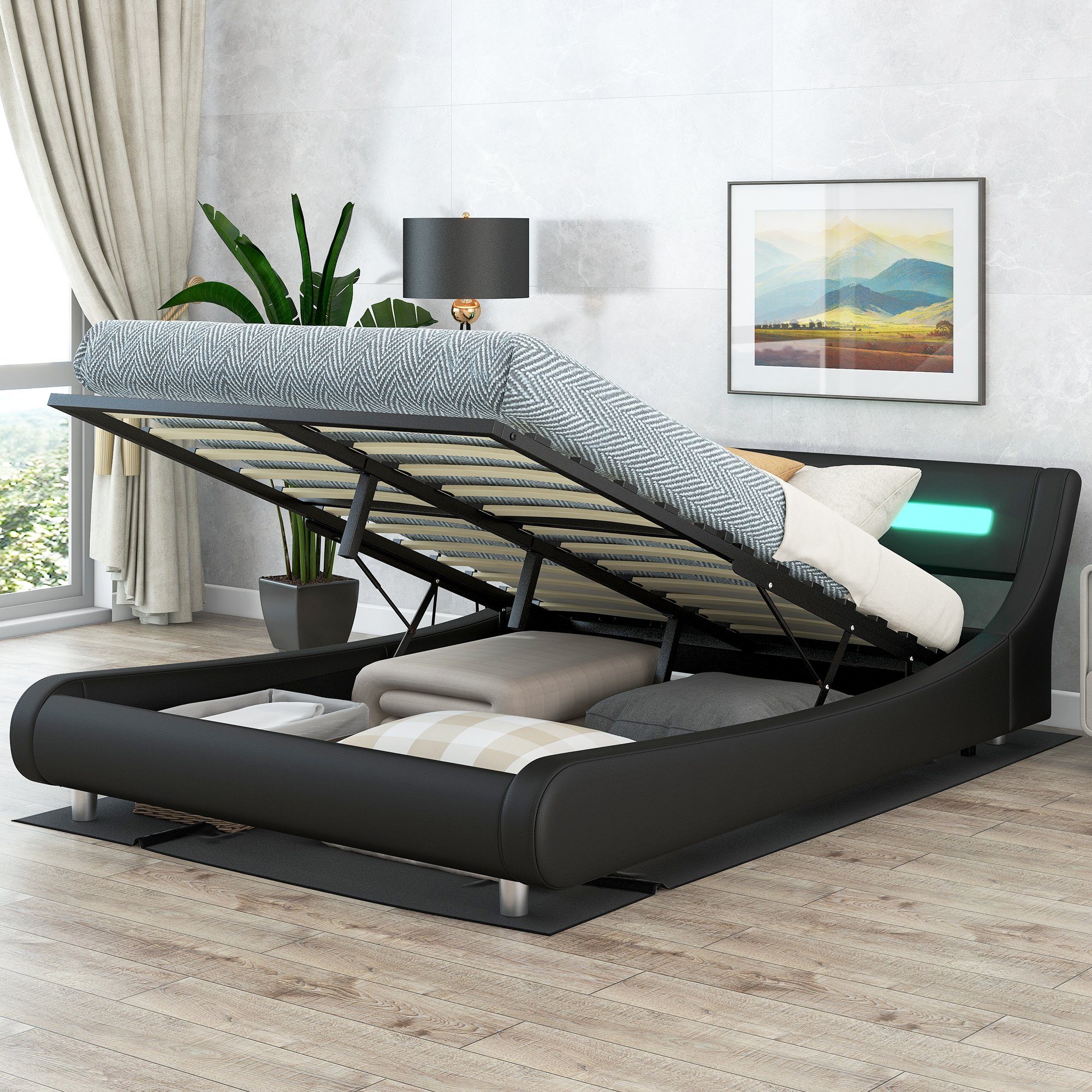 PHOEBE CAT Polsterbett (Doppelbett mit 20 Farben LED Beleuchtung ...