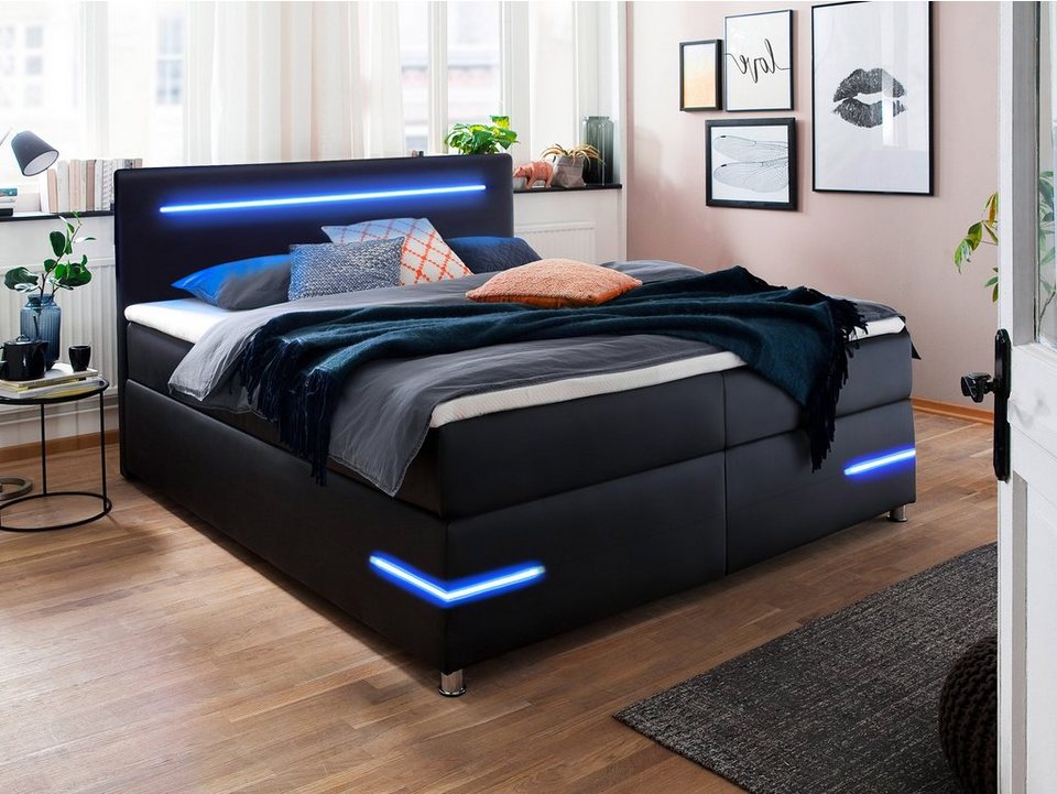 Wonello Boxspringbett Daytona Mit Led Beleuchtung Und Topper