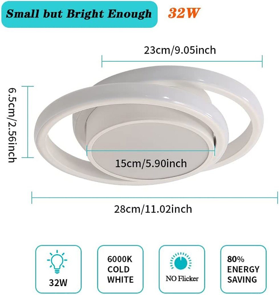 KUKAK LED Deckenleuchte, LED fest integriert, kaltweiß, 32W LED ...