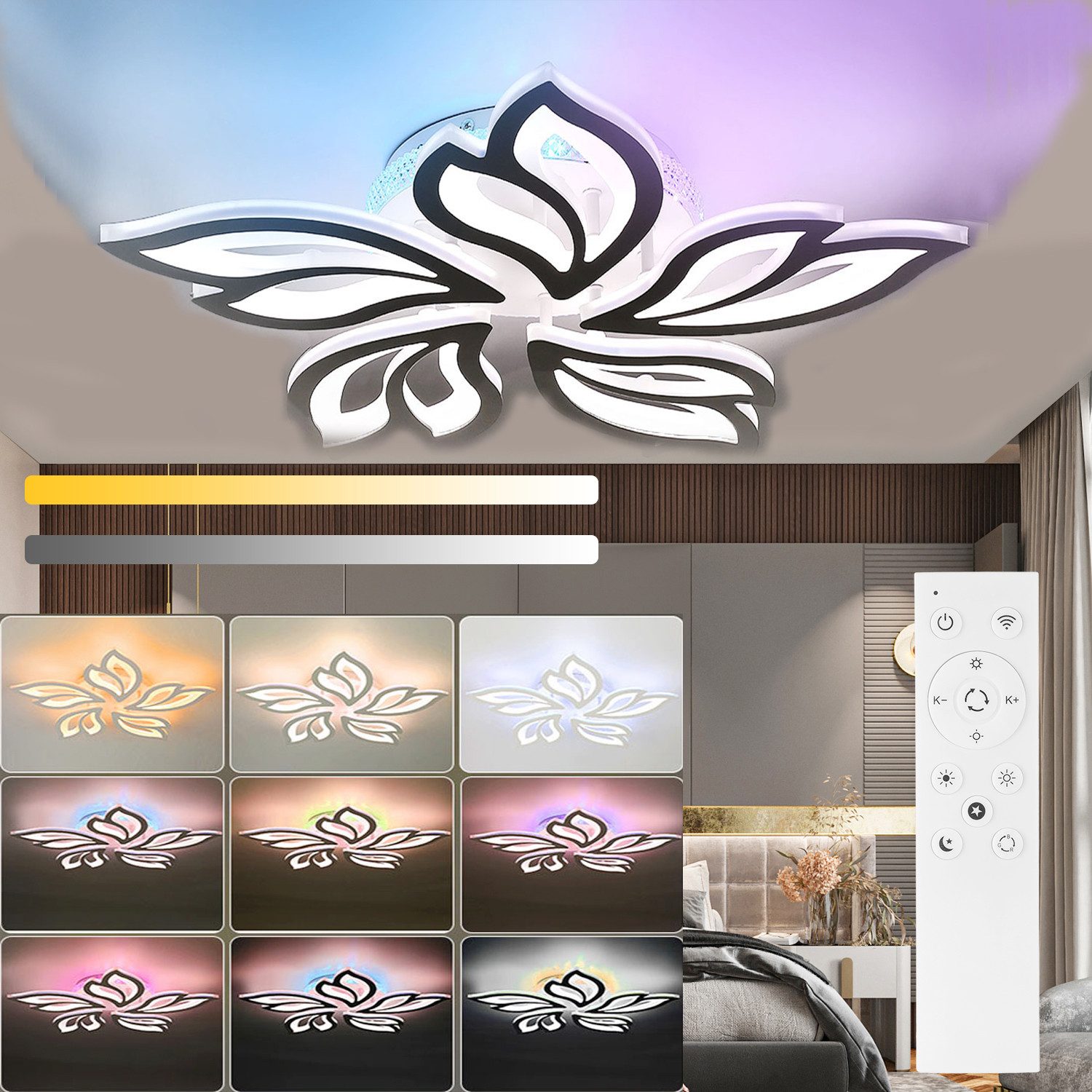 oyajia LED Deckenleuchte Modern Deckenleuchte mit RGB Backlamp,55W Deckenlampe in Blumenförmige ...