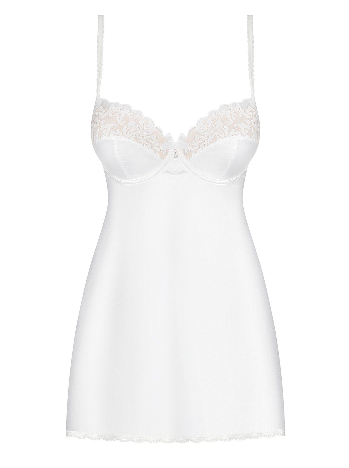 Obsessive Negligé Negligee weiß Satin + String Nachthemd mit Bügeln (2-tlg)