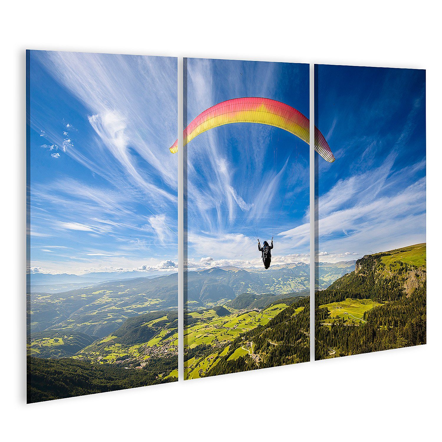 islandburner Leinwandbild »Bild auf Leinwand Gleitschirm Fliegen Über Berge Im Sommer Tag ...