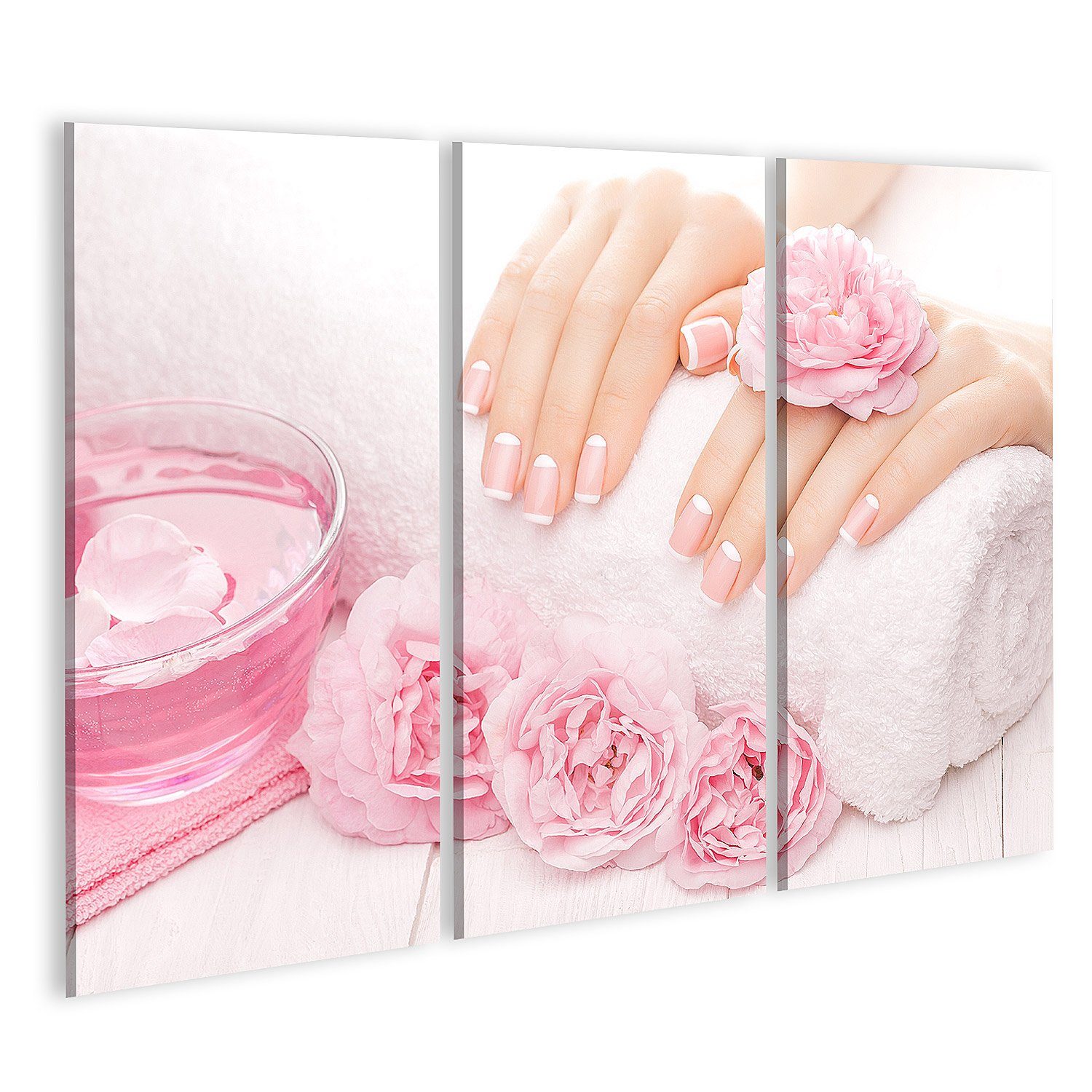 islandburner Leinwandbild »Bild auf Leinwand Französische Maniküre mit Rosenblüten Spa Wandbild ...
