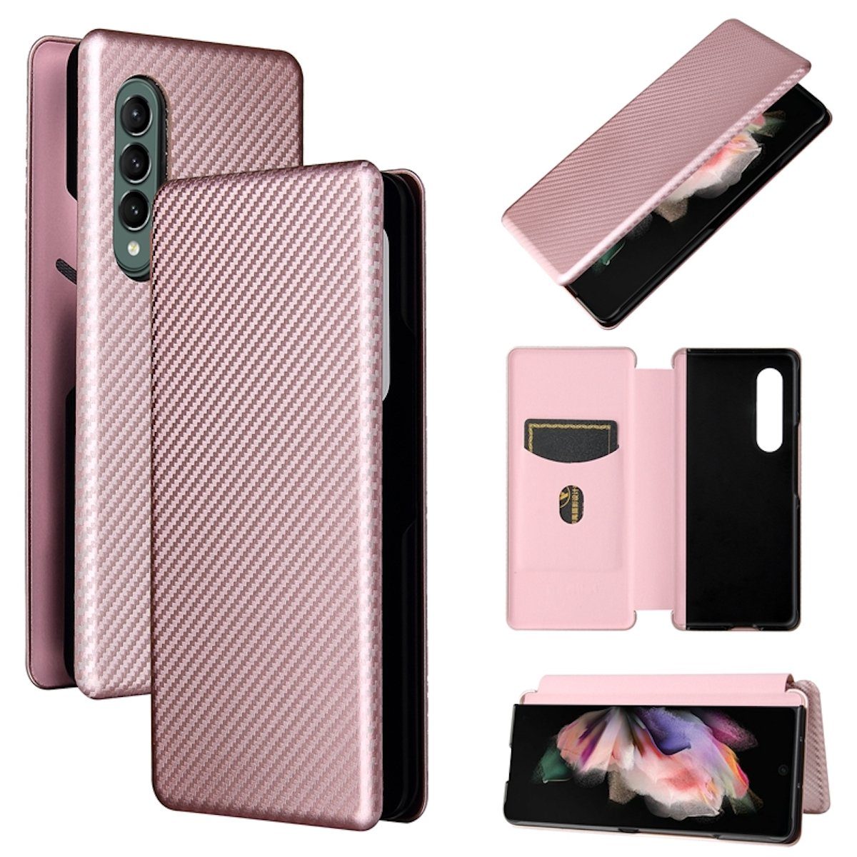 Wigento Handyhülle Für Samsung Galaxy Z Fold4 5g Carbon Kunstleder