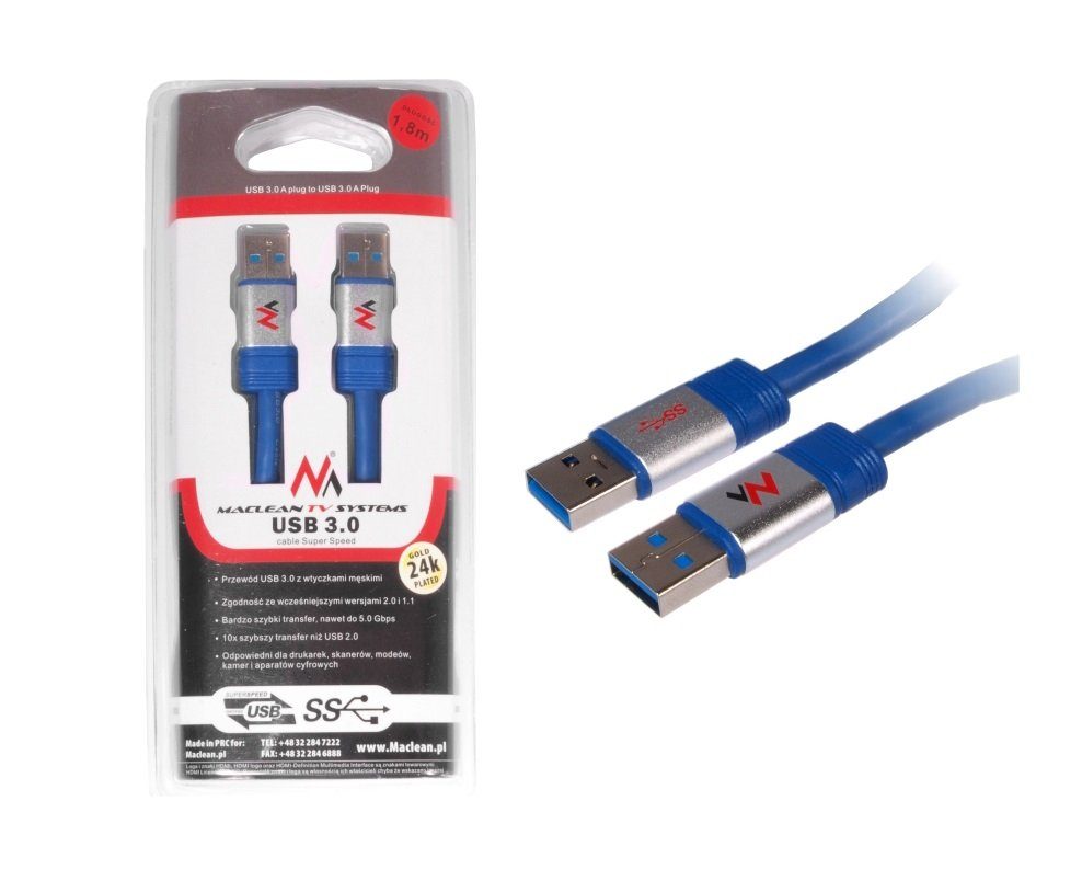 Maclean USB-Kabel, (180 cm), USB 3.0 Stecker A auf A Super Speed 180 Verlängerungskabel