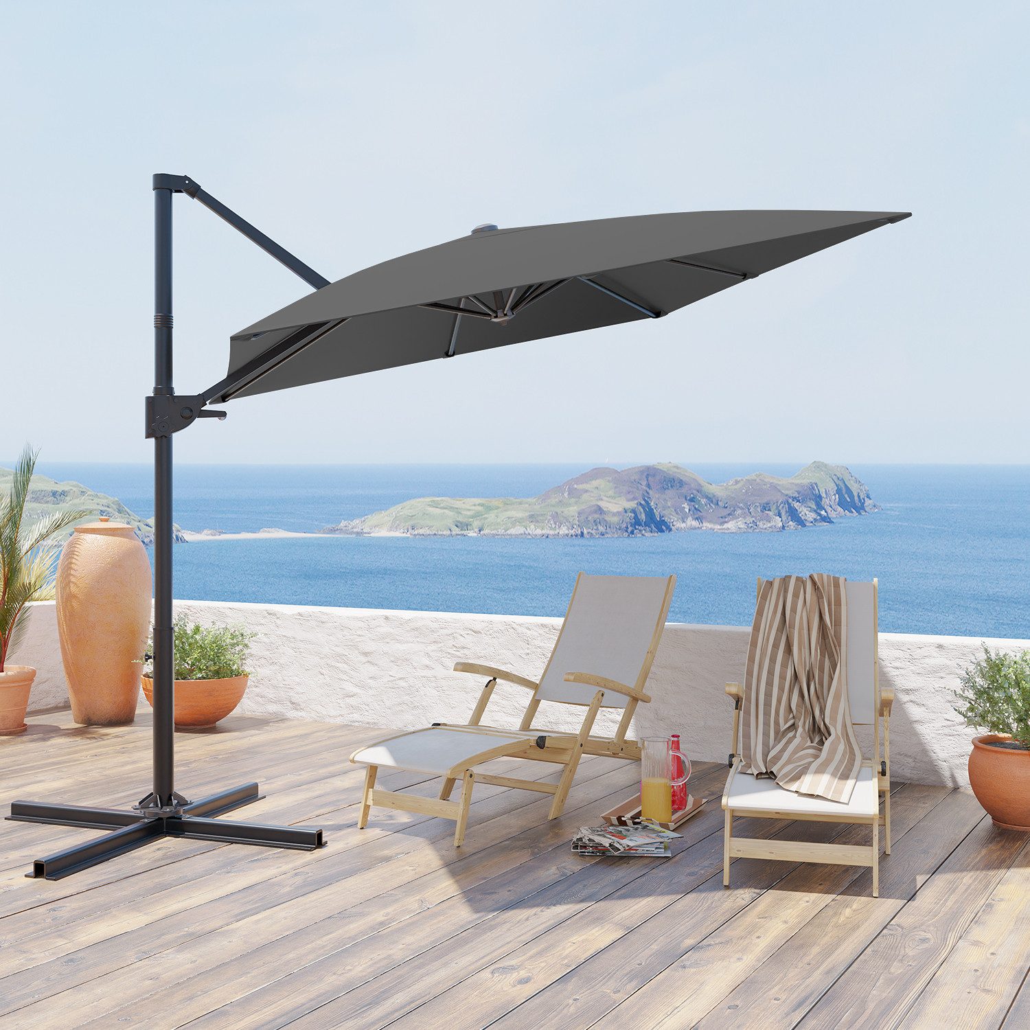 GUNJI Sonnenschirm Balkonschirm ∅270/300cm mit Sonnenschutz UPF 50+, Strandschirm, Sonnenschirm ...