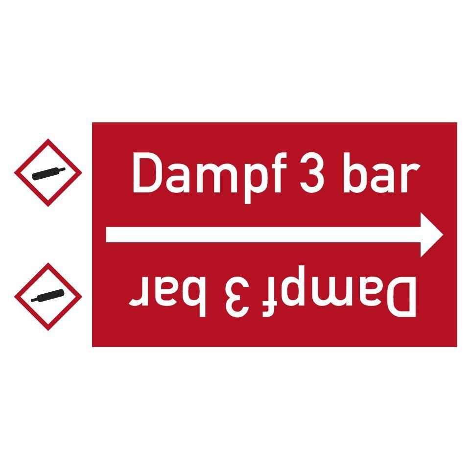König Werbeanlagen Hinweisschild Rohrleitungsband Dampf 3 bar, DIN 2403, ab Ø 15mm, rot/weiß ...
