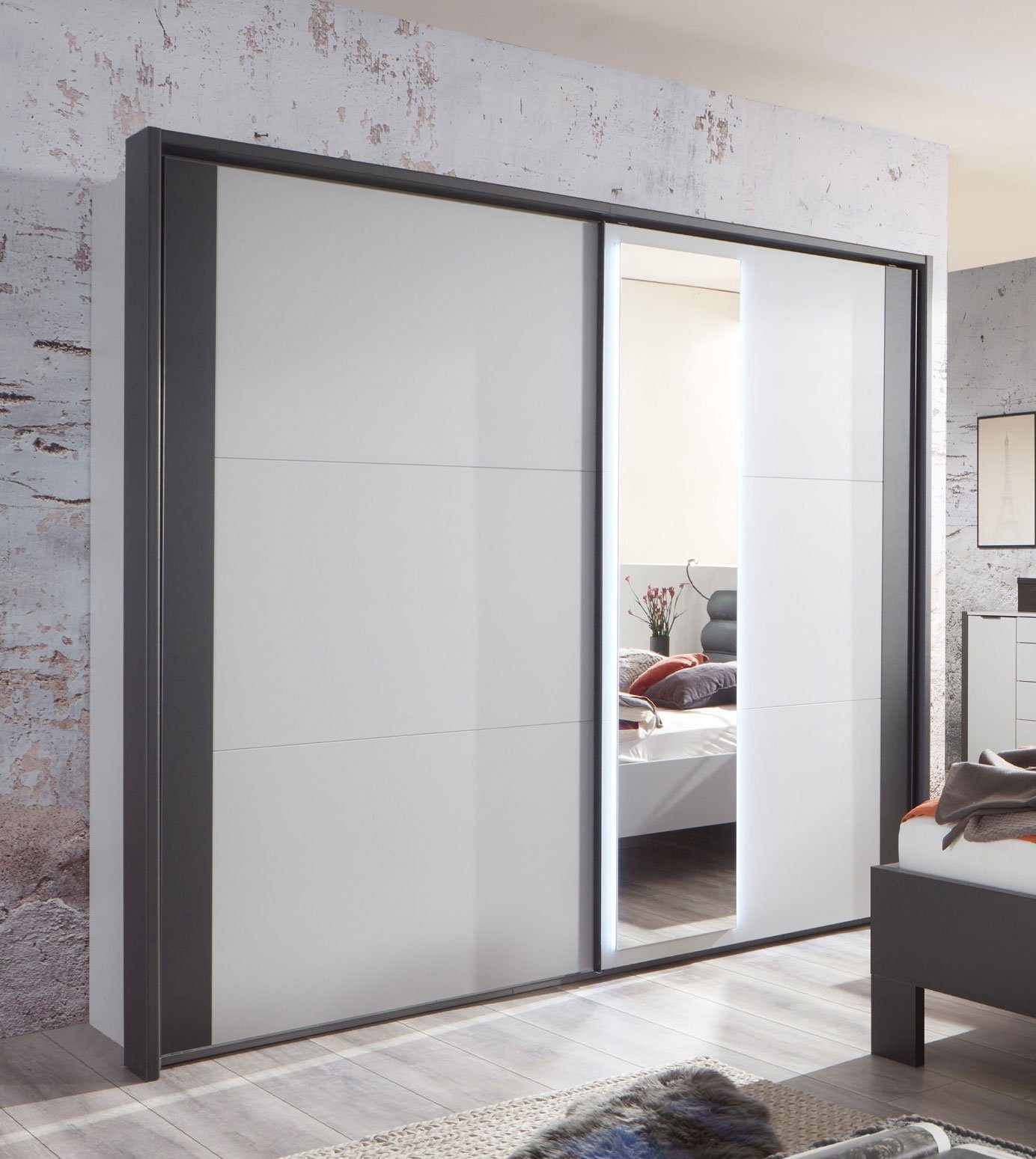 Wimex Schwebetürenschrank Naples 1 St 250x65x218cm Lichtgrau Graphit